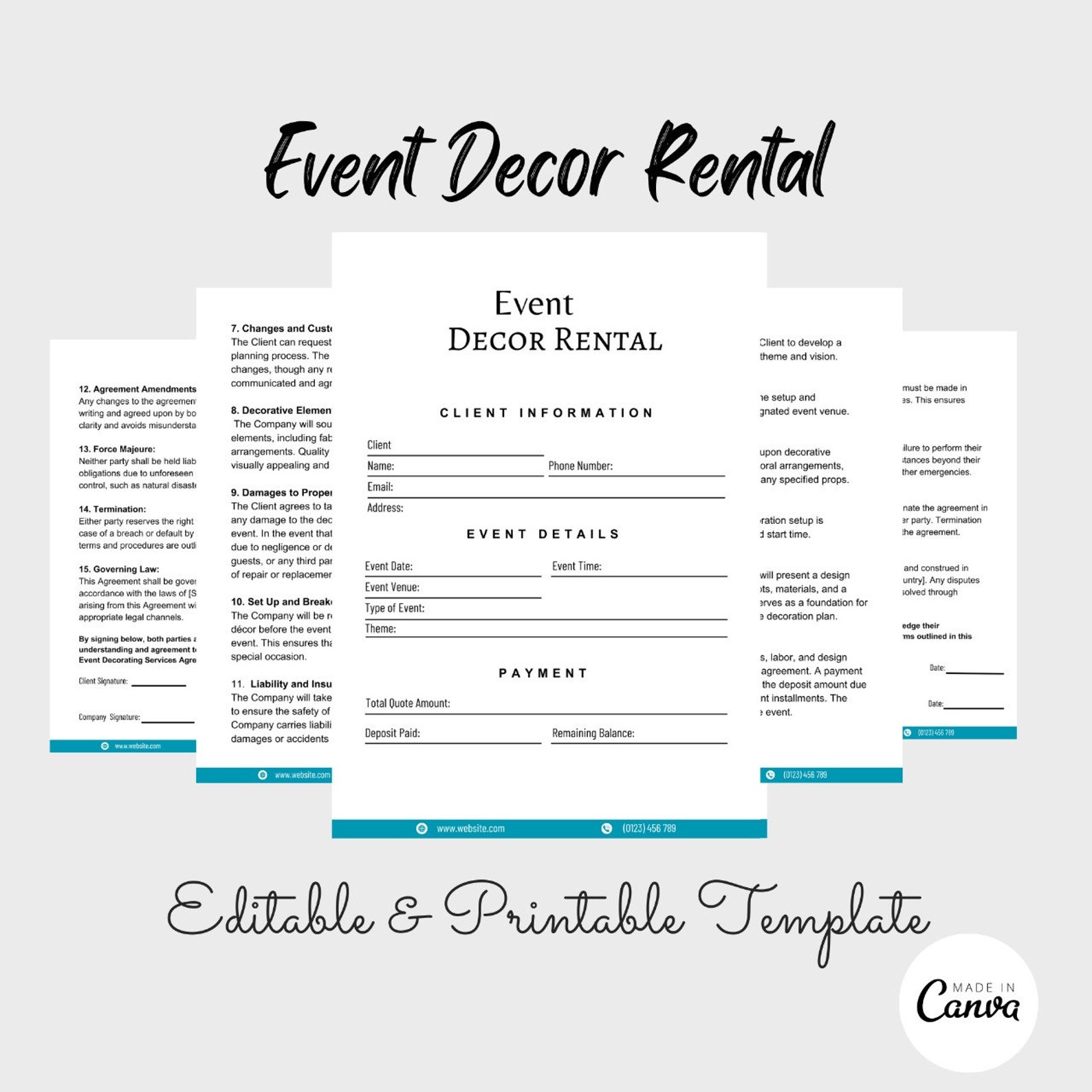 Event Décor Rental Contract, Editable Canva Contract, Party Equipment ...