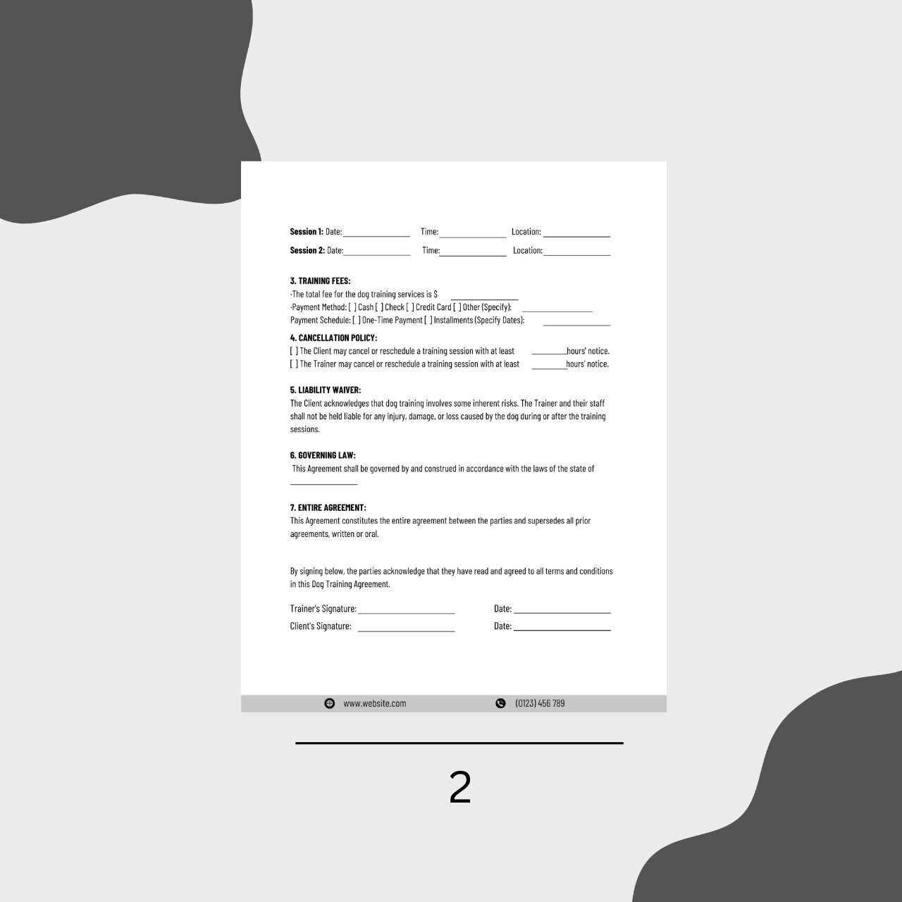 Dog Training Agreement, Dog Training Service Contract, Contract for Dog ...