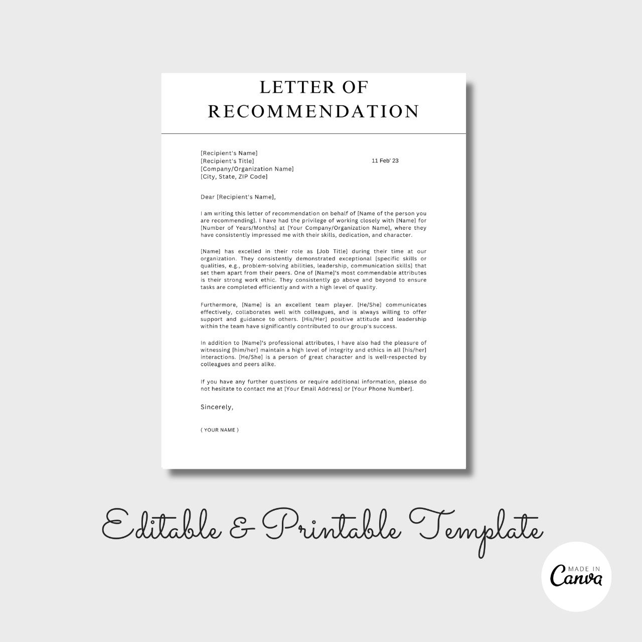 Letter Of Recommendation For A Job