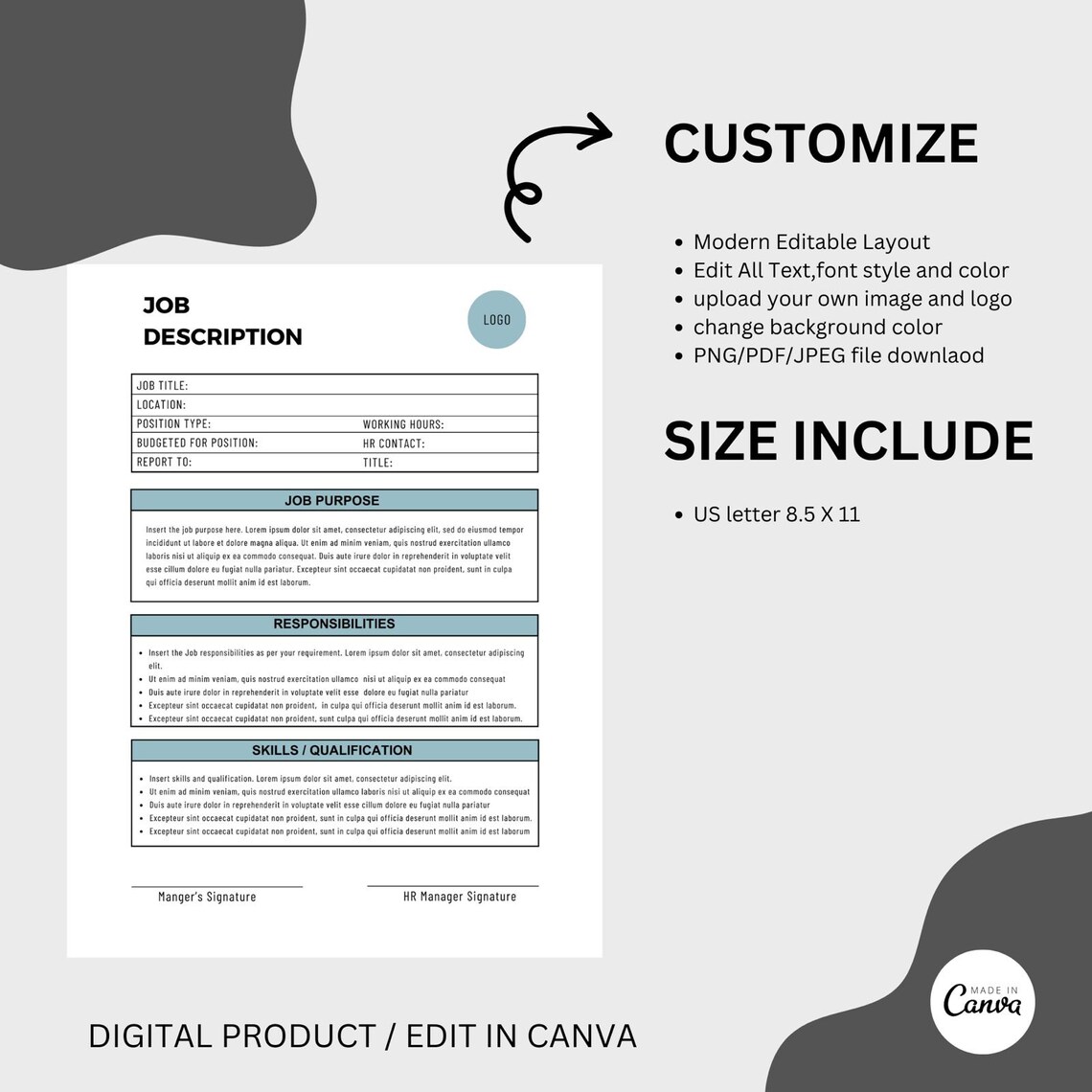 Job Description Template, Job Description Form, New Hire Form, Editable ...