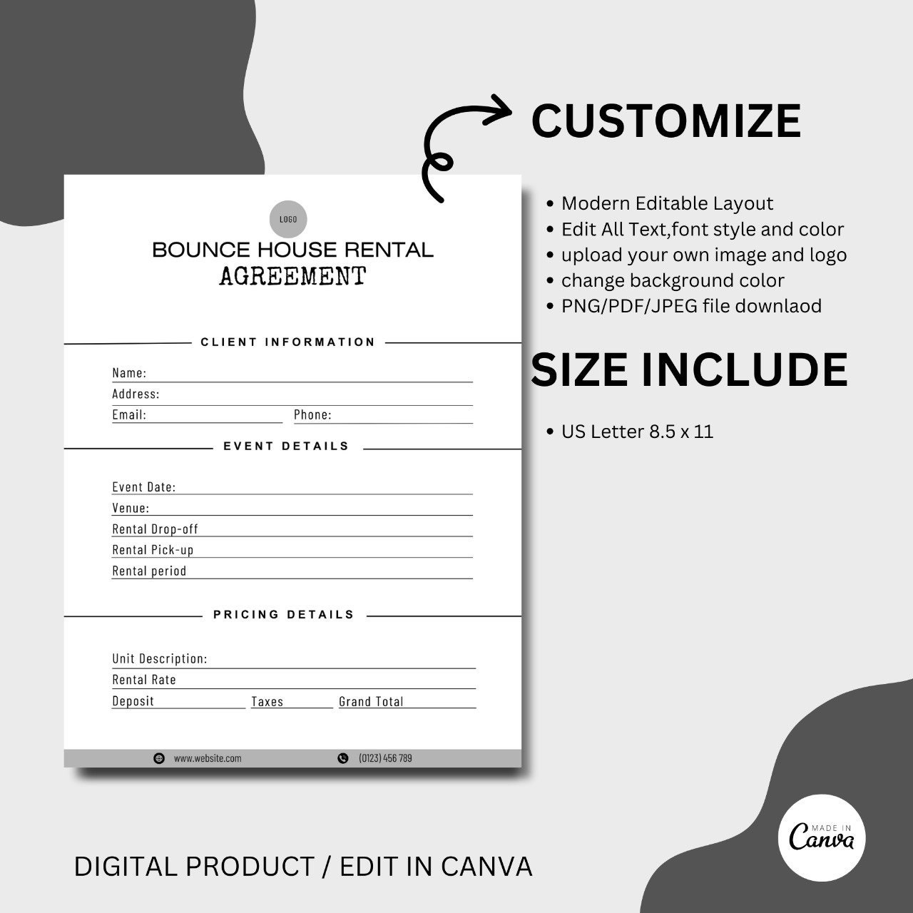 Bounce House Rental Agreement, Inflatable Bounce House Contract, Bounce ...