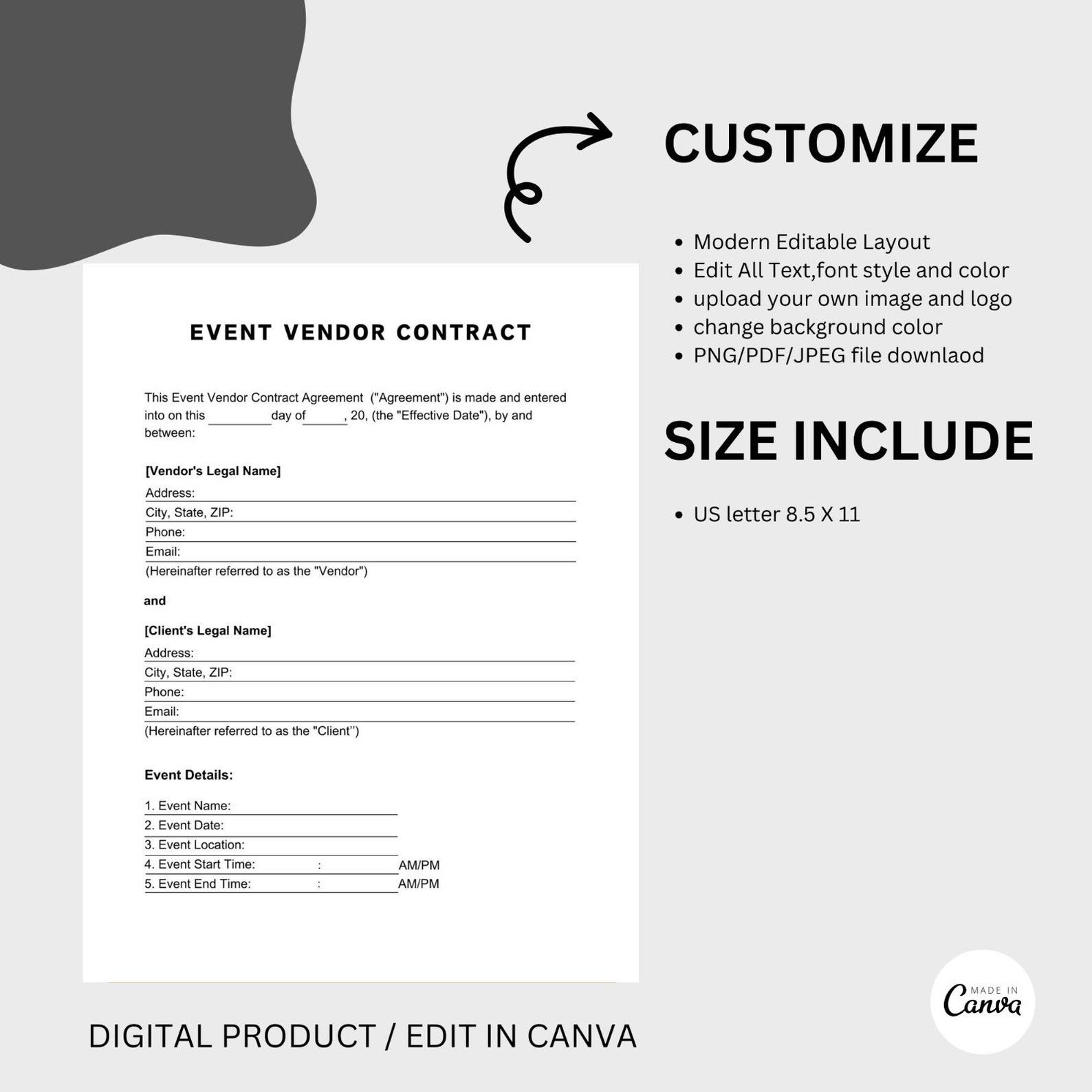 Event Vendor Contract Template, Event Vendor Agreement, Venue Décor ...