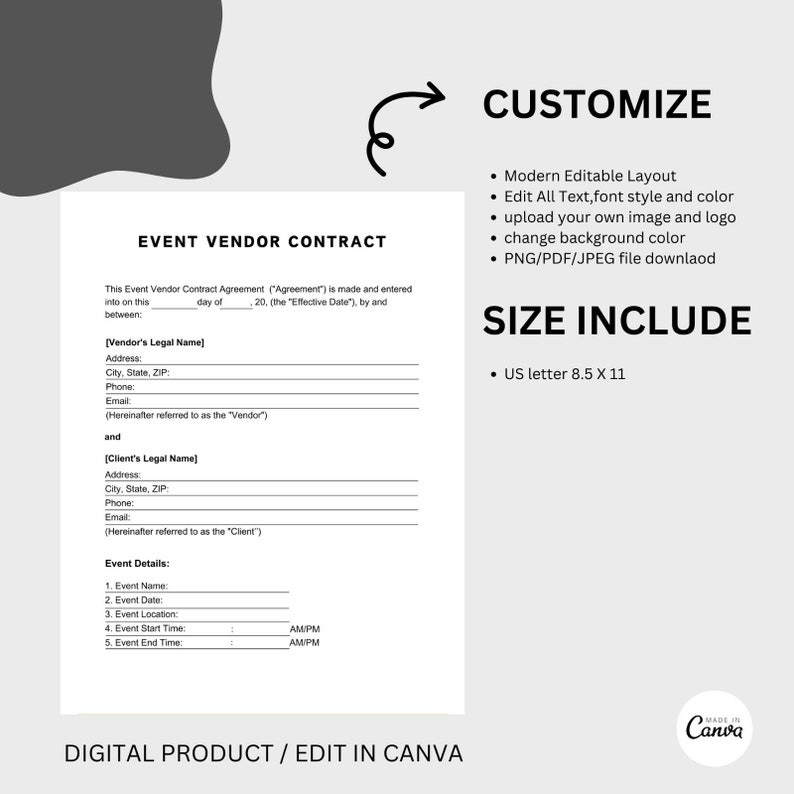 Event Vendor Contract Template, Event Vendor Agreement, Venue Décor ...