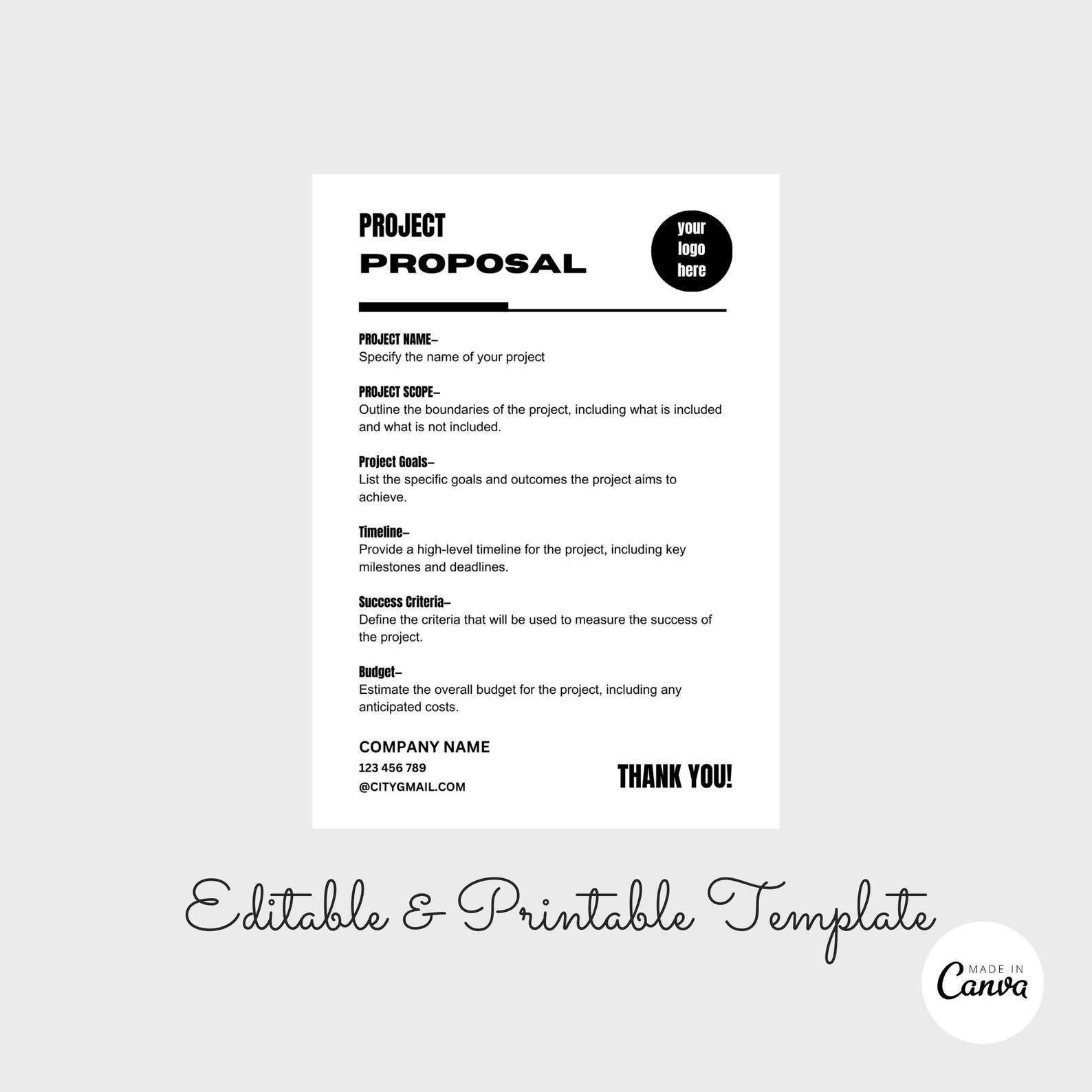 Project Proposal Template, Editable Business Proposal Template, Brief ...