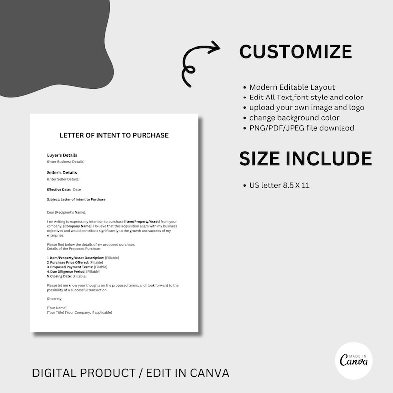 Letter of Intent to Purchase Template, Purchase Agreement, Vendor ...