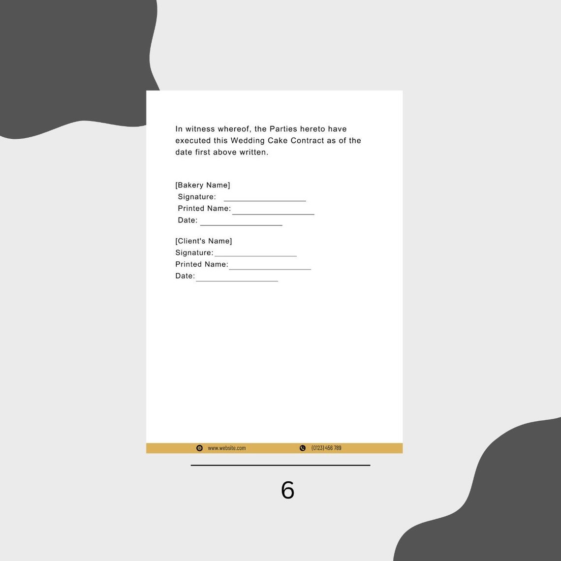 Wedding Cake Contract, Bakers Contract, Catering Agreement Form for ...