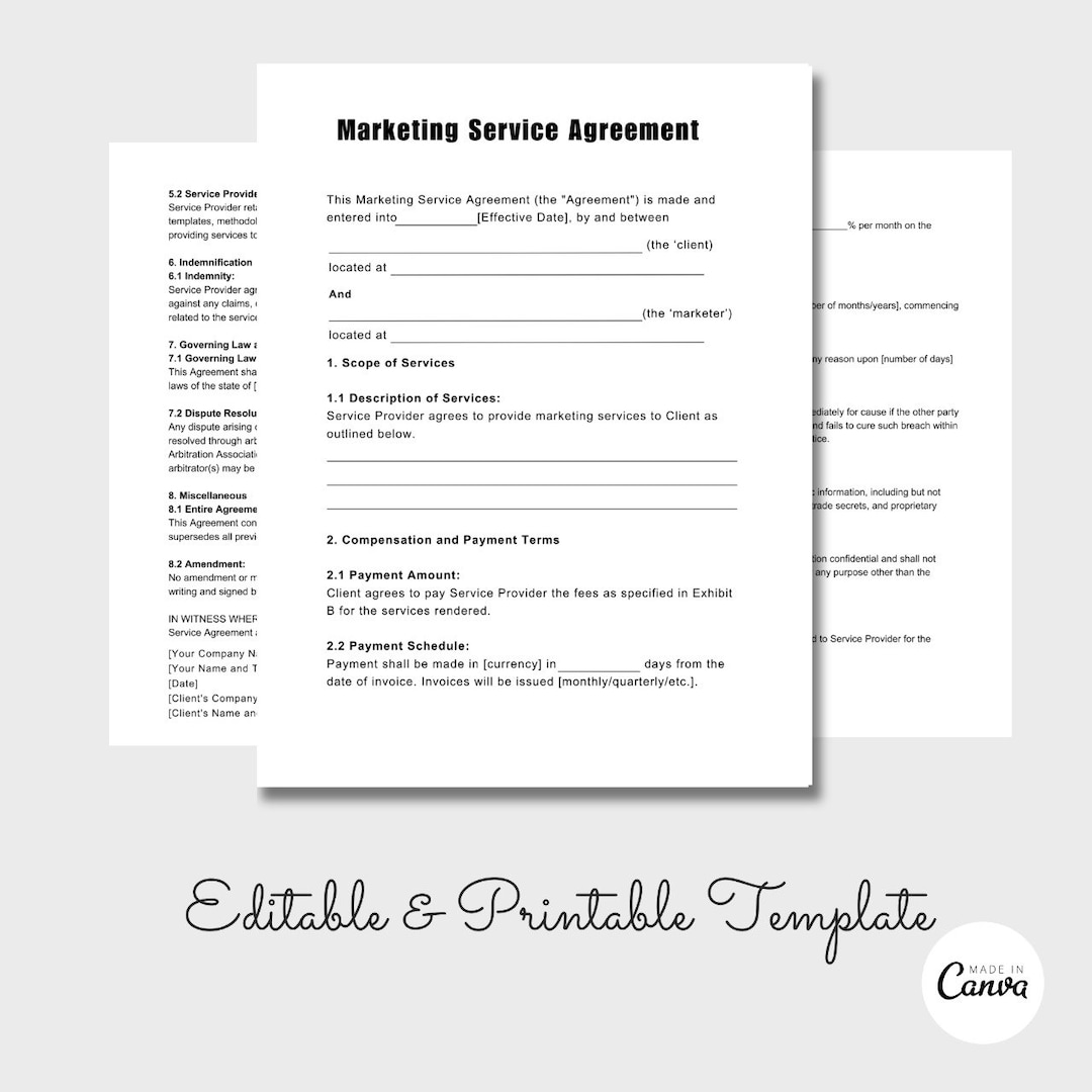 Editable Marketing Service Agreement, Marketing Service Contract ...