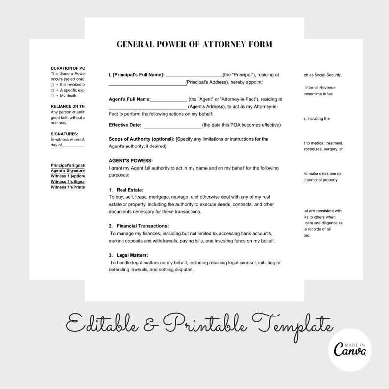 General Power of Attorney, POA, General Power of Attorney Form ...