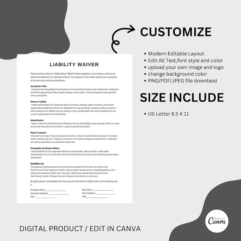 General Liability Waiver Template, Liability Form Agreement, Liability ...