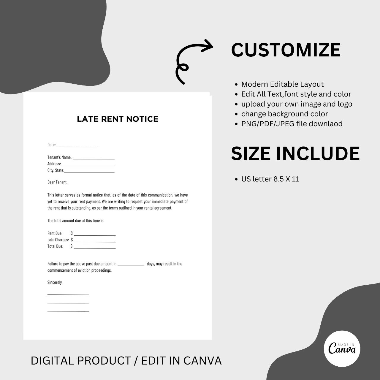 Late Rent Notice, Past Due Rent Notice, Notice to Pay or Quit, Tenant ...