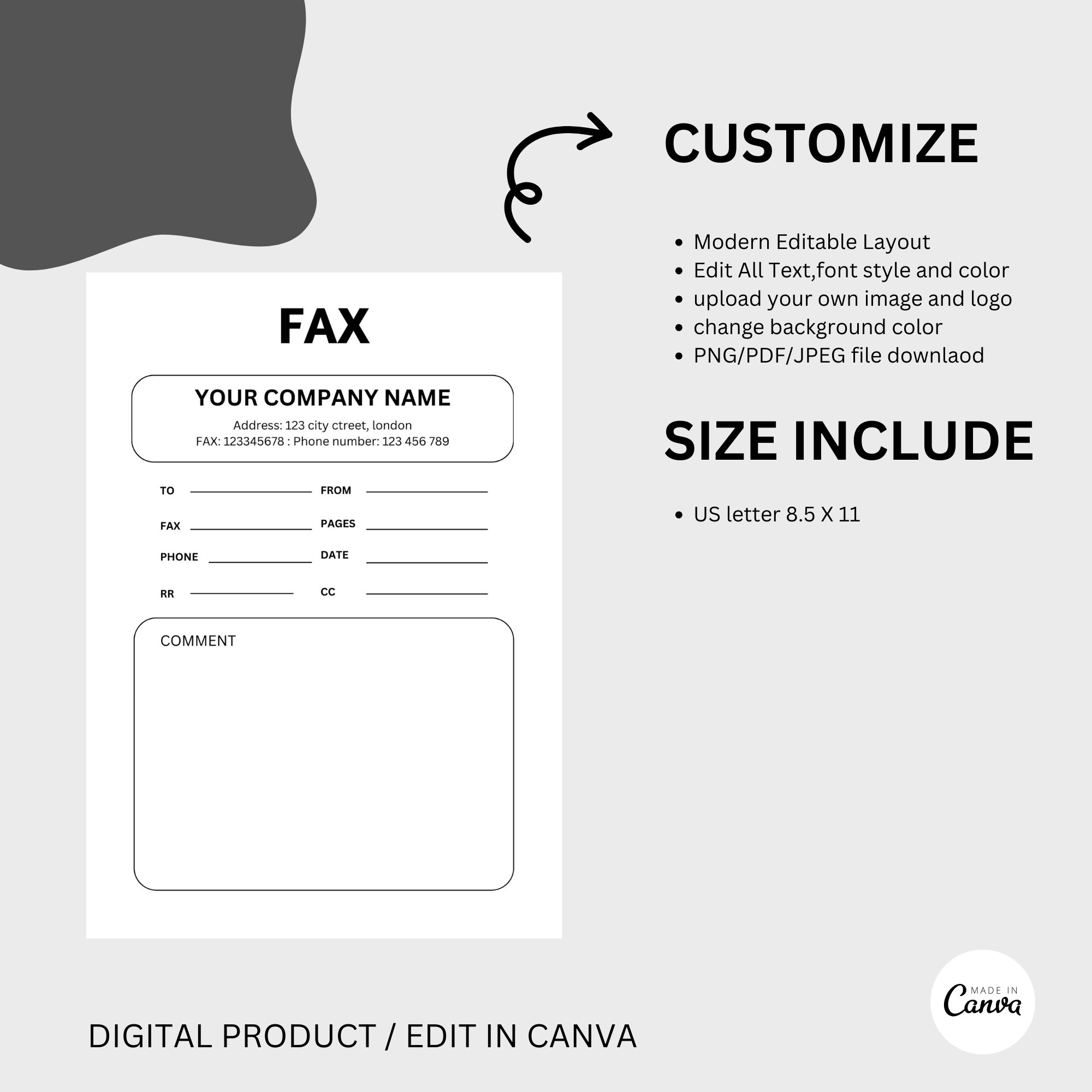 Fax Cover Sheet Template, Office Stationery Fax Editable Form, HR ...