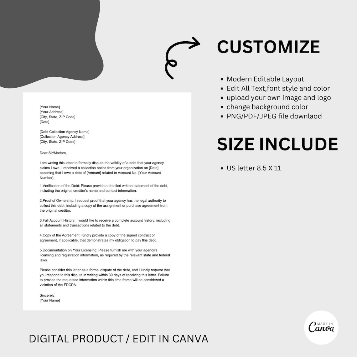 Debt Collection Dispute Letter, Debt Dispute Letter Template, Debt ...