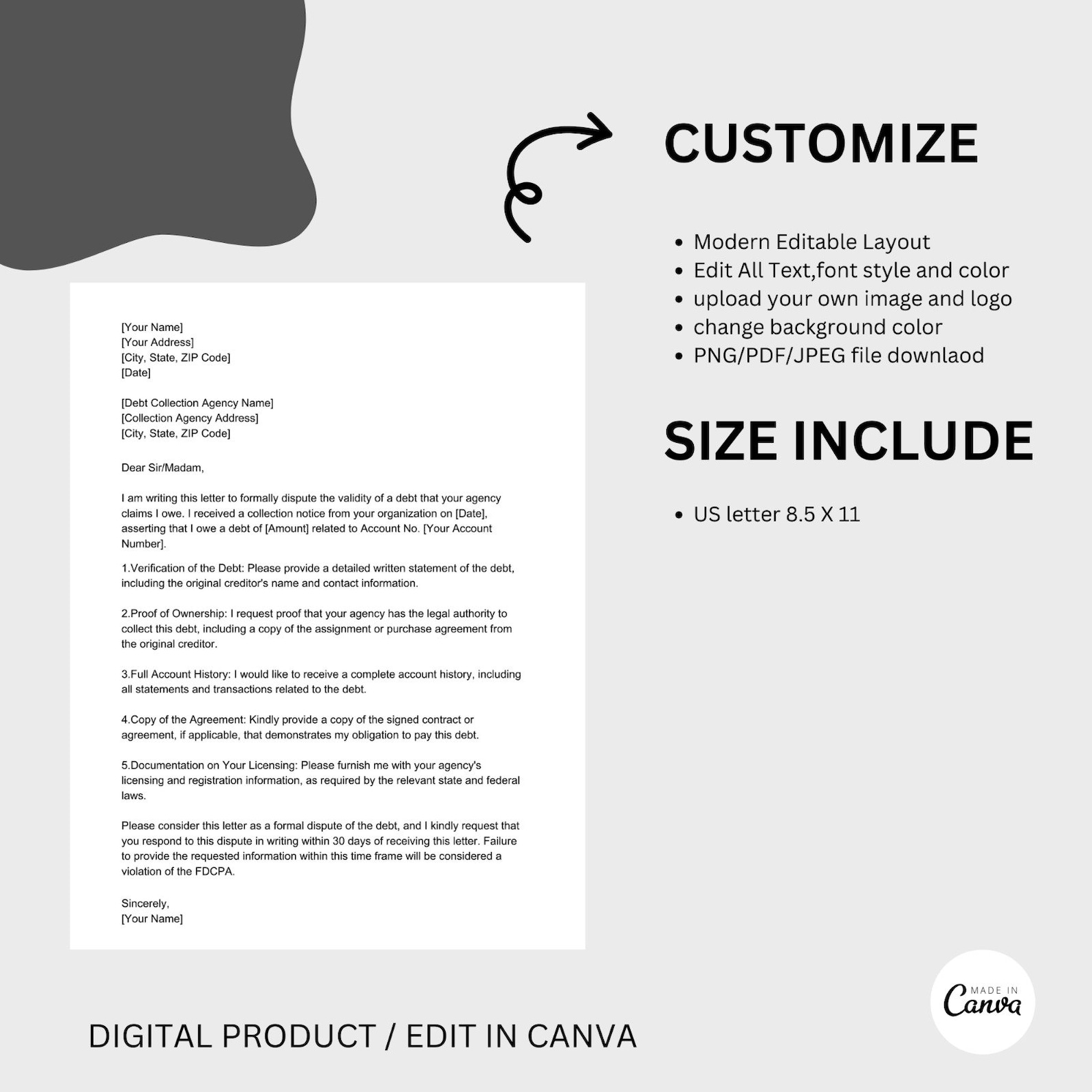 Debt Collection Dispute Letter, Debt Dispute Letter Template, Debt ...