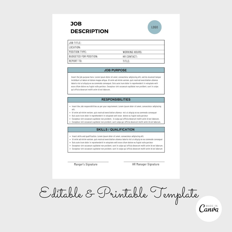 Job Description Template, Job Description Form, New Hire Form, Editable ...