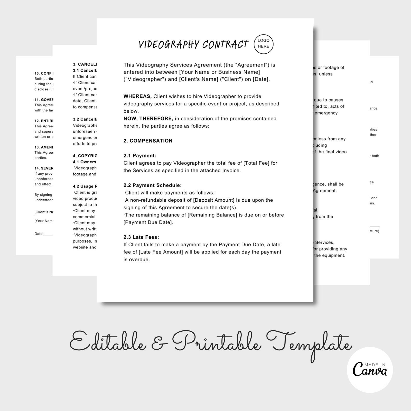 Videography Contract Template, Videography Client Contract ...