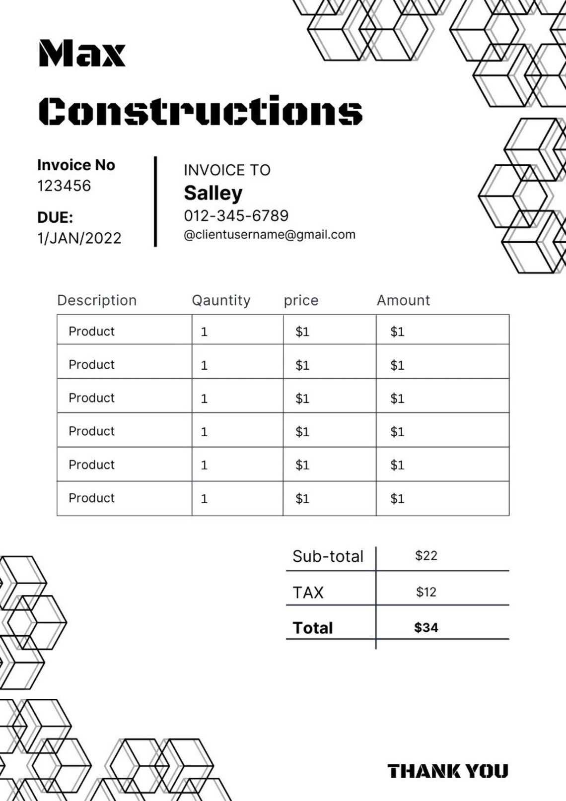 Construction Invoice Template, Construction Billing Template - Etsy