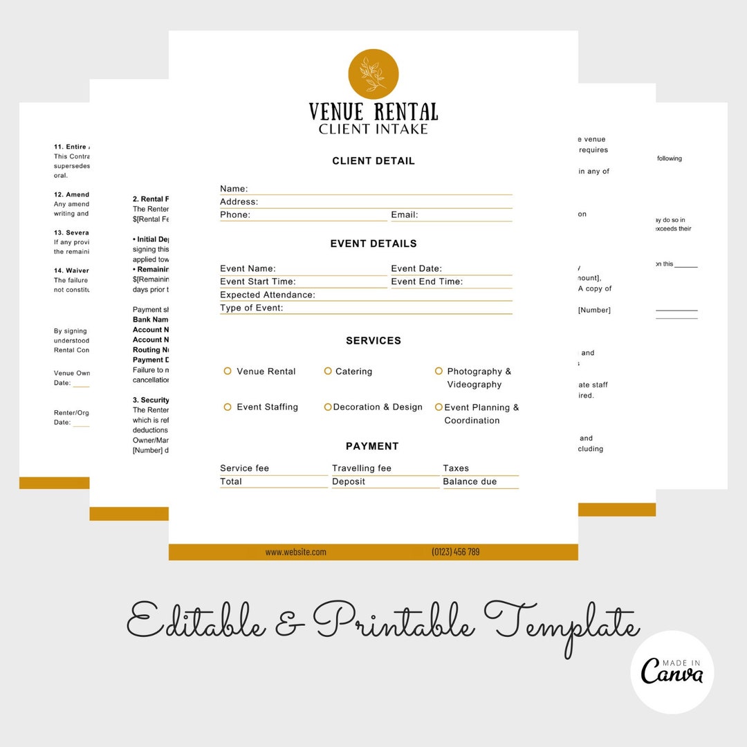 Venue Rental Contract, Wedding Venue Contract, Venue Rental Agreement ...