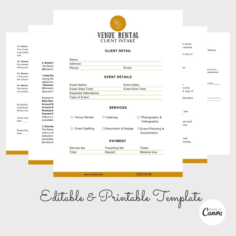 Venue Rental Contract, Wedding Venue Contract, Venue Rental Agreement ...