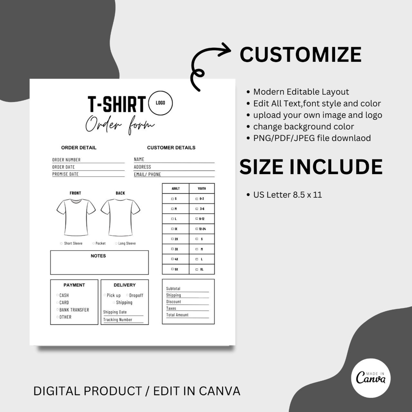 T-shirt Order Form, T-shirt Order Form Template PDF, Clothing Order ...