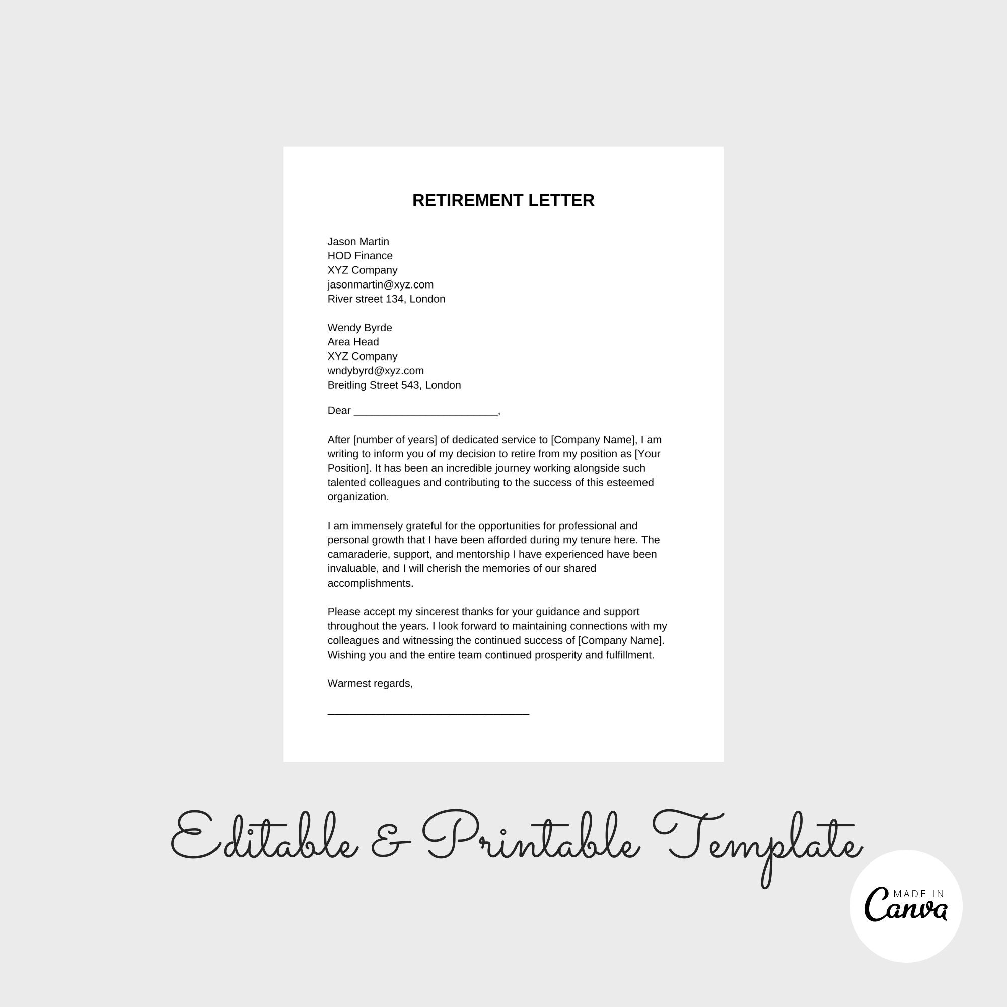 Resignation Letter For Retirement