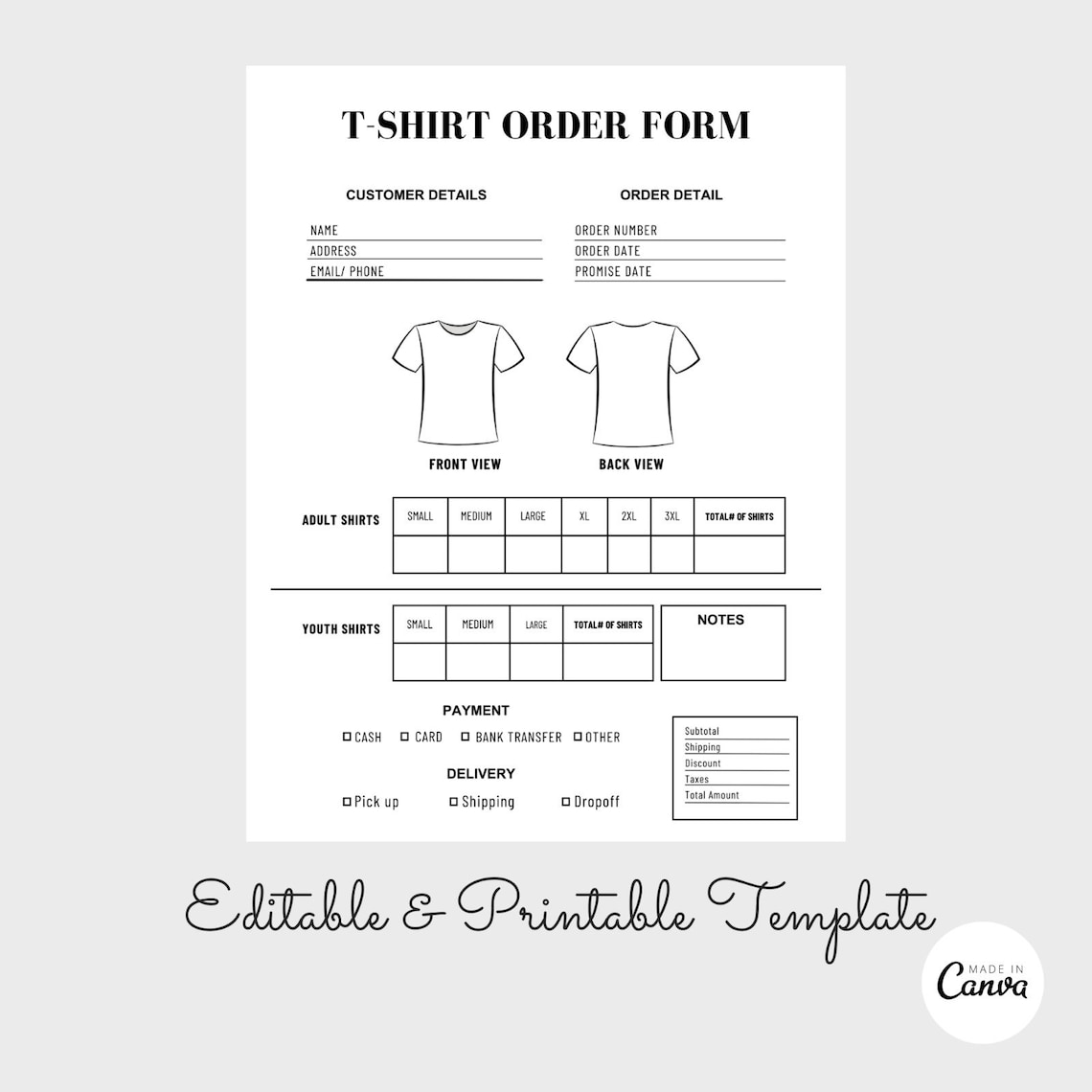 T-shirt Order Form, T-shirt Order Form Template PDF, Clothing Order ...