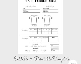T-shirt Order Form, T-shirt Order Form Template PDF, Clothing Order ...