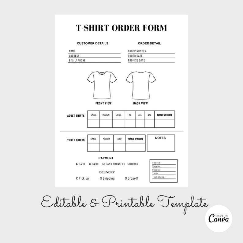 T-shirt Order Form, T-shirt Order Form Template PDF, Clothing Order ...