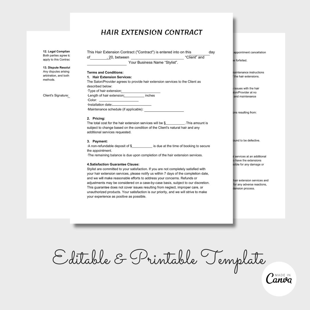 Hair Extension Contract, Consultation Form, Hair Extension Agreement ...