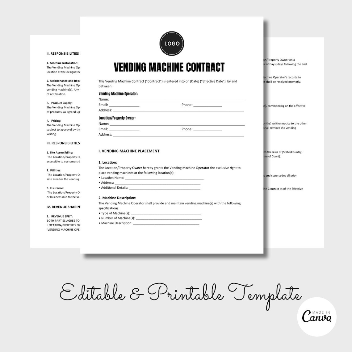 Professional Vending Machine Contract Template, Vending Rental Forms ...