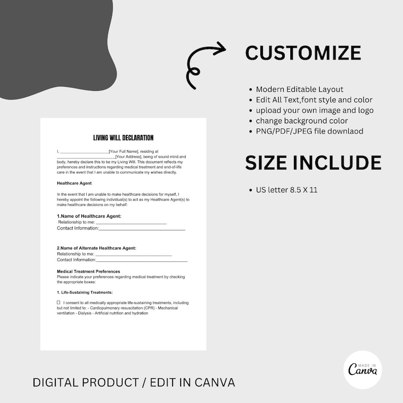 Printable Living Will Form, Living Will Declaration, Health Care ...