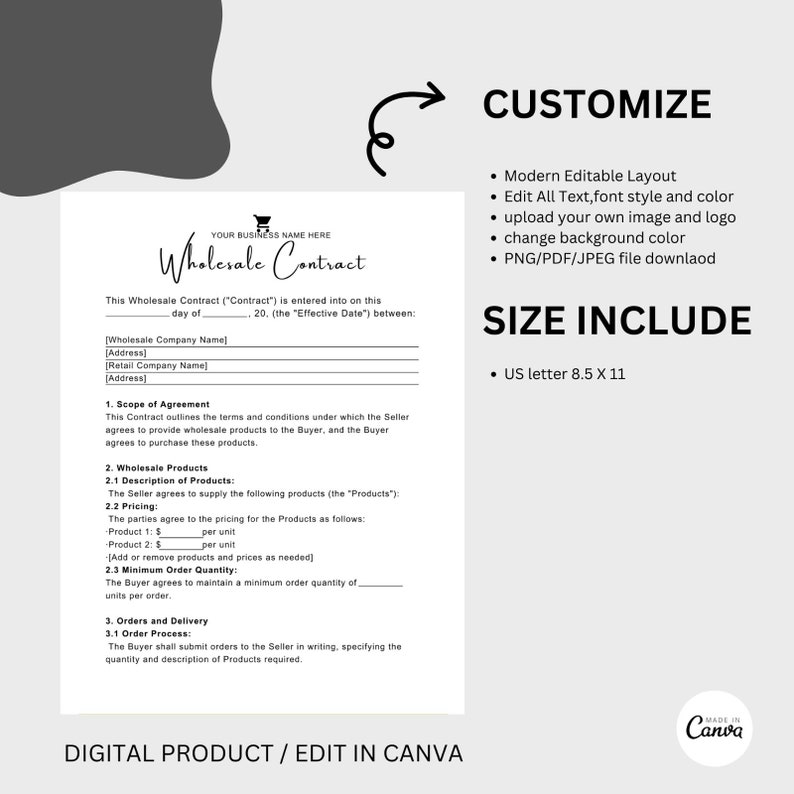 Wholesale Contract Template, Wholesale Business Template, Wholesale ...