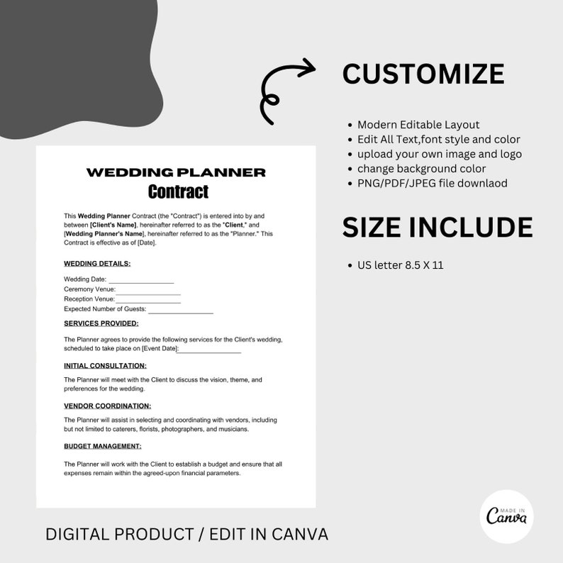 Wedding Planner Agreement, Planning Service Contract, Event Planner ...