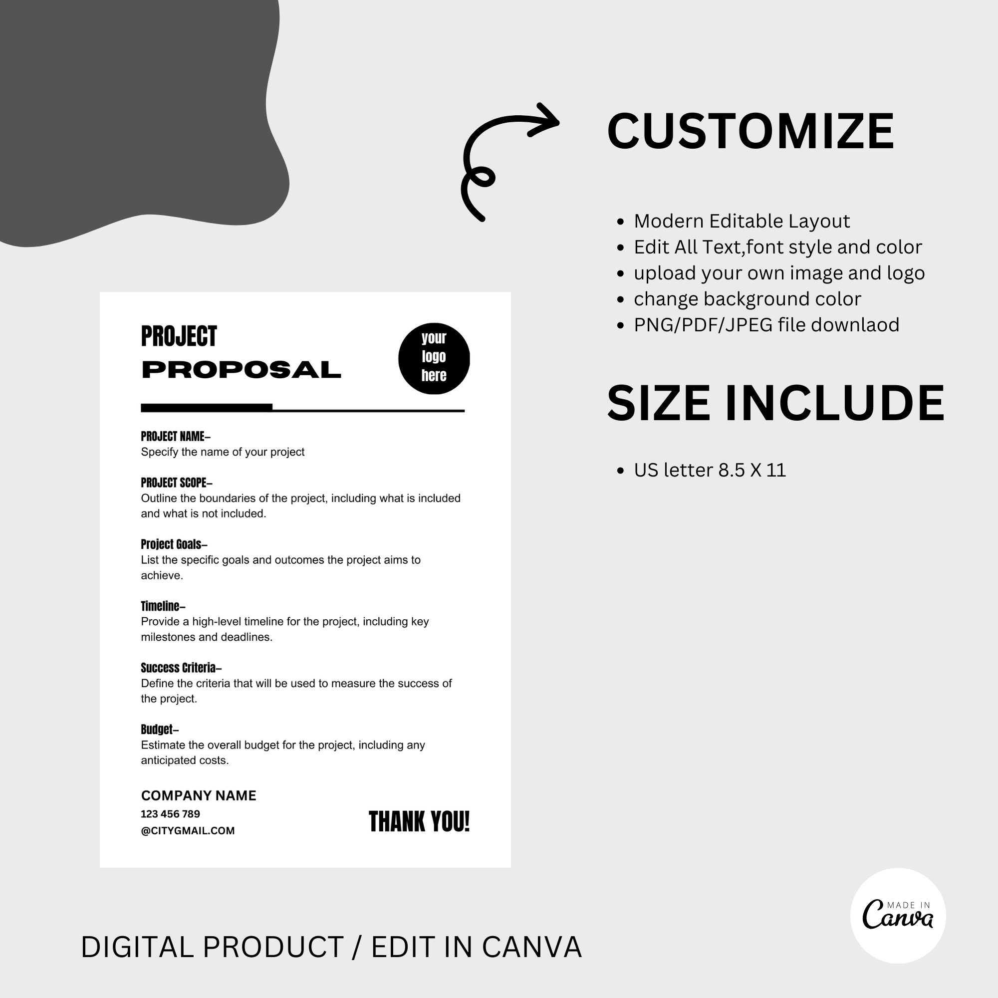 Project Proposal Template, Editable Business Proposal Template, Brief ...