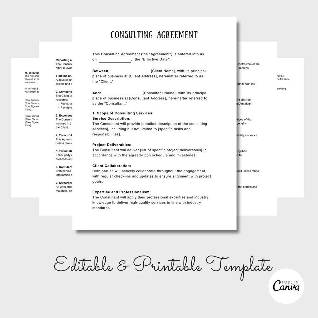 Consultant Contract Agreement, Editable Consulting Agreement Forms ...