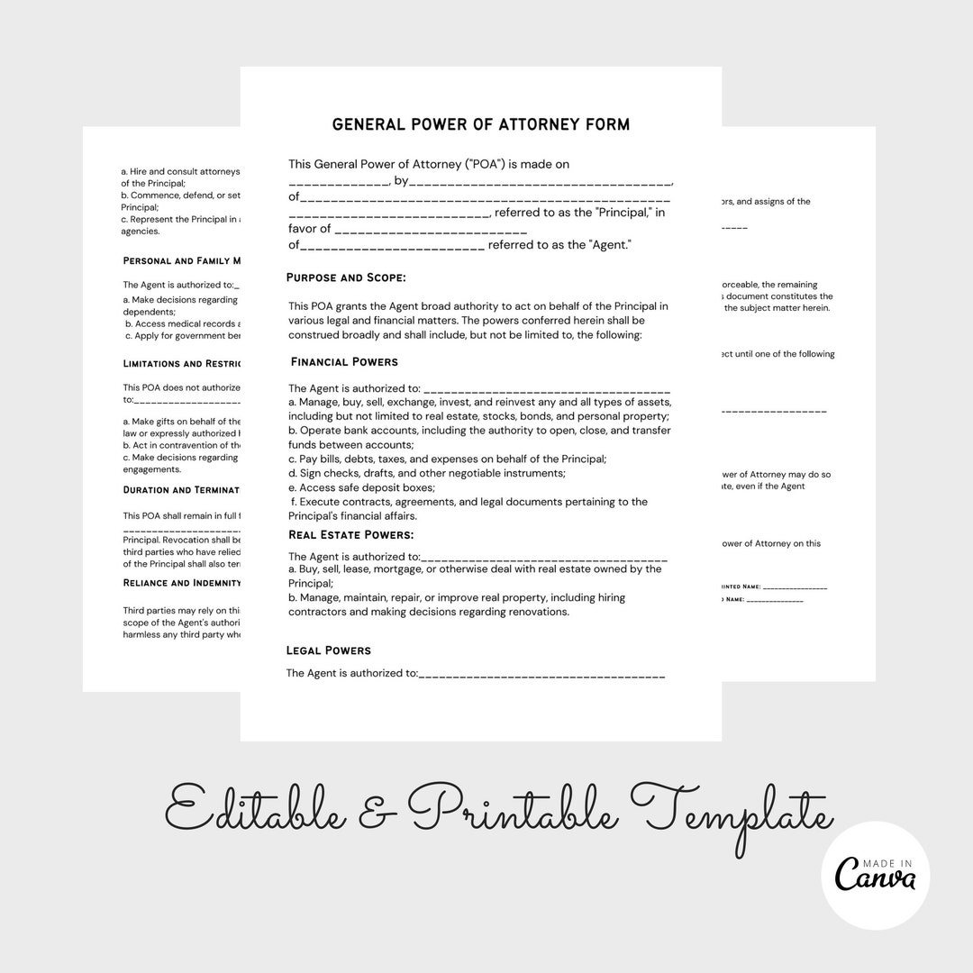 General Power of Attorney, POA, General Power of Attorney Form ...