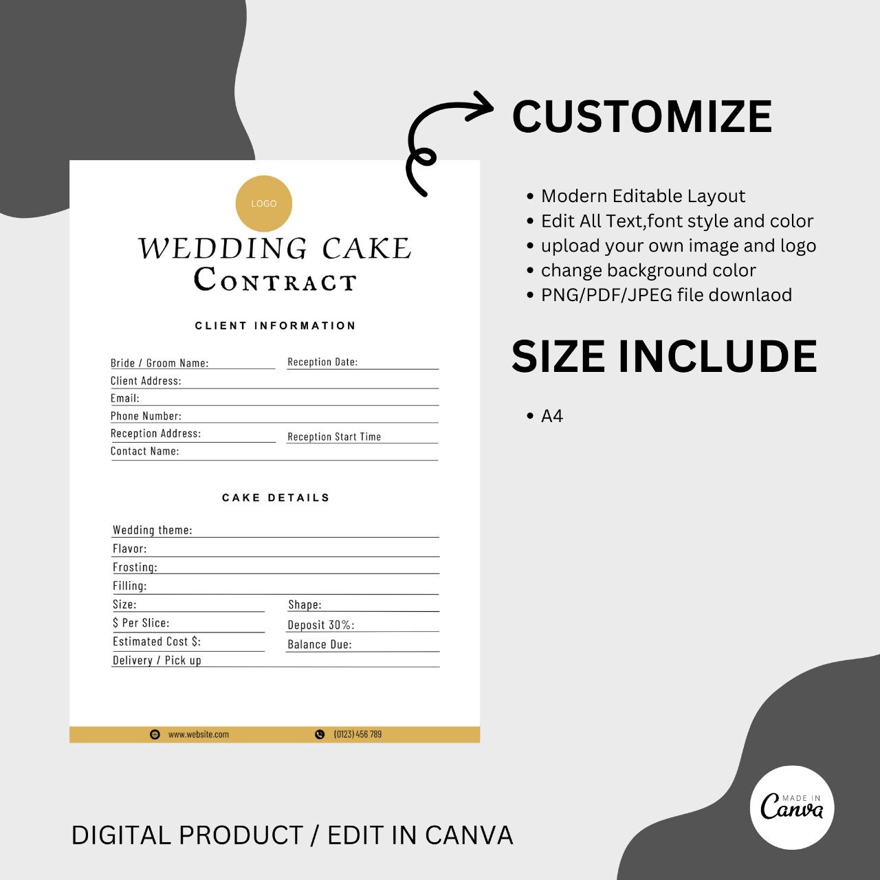 Wedding Cake Contract, Bakers Contract, Catering Agreement Form for ...