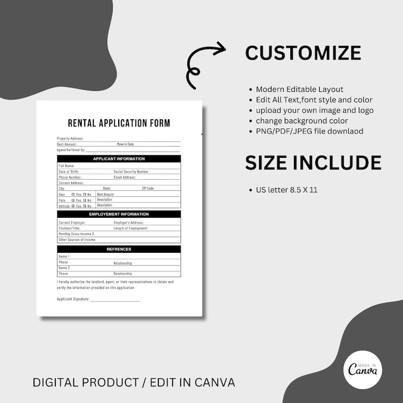 Editable Rental Application Form, Printable Landlord Application Form ...