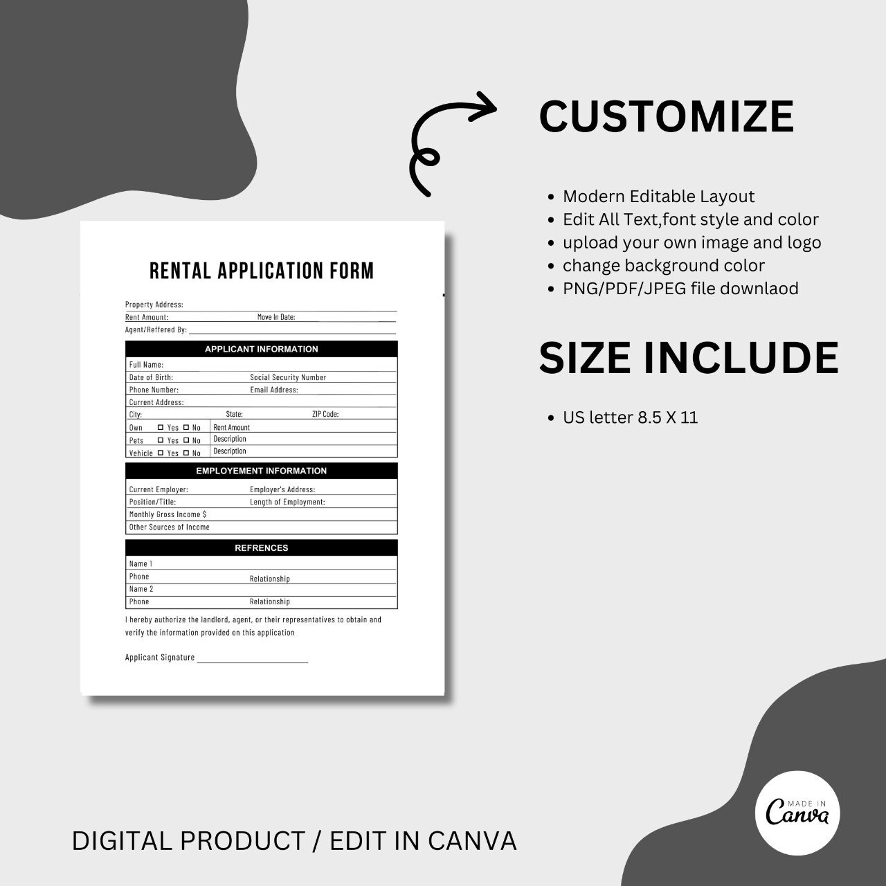 Editable Rental Application Form, Printable Landlord Application Form ...