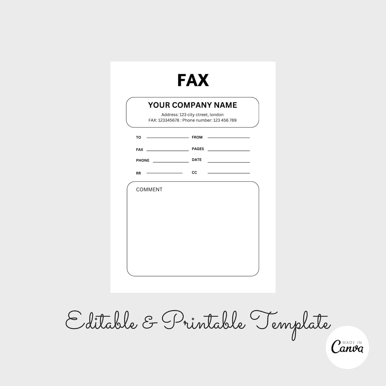 Fax Cover Sheet Template, Office Stationery Fax Editable Form, HR ...