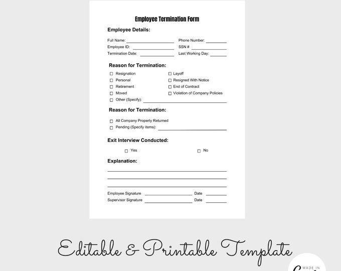 Employee Termination Form | Printable Employee Termination Form ...