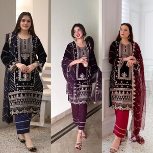 Pakistani Designer Zari Embroidered Heavy Velvet Kurta Set for Women ...