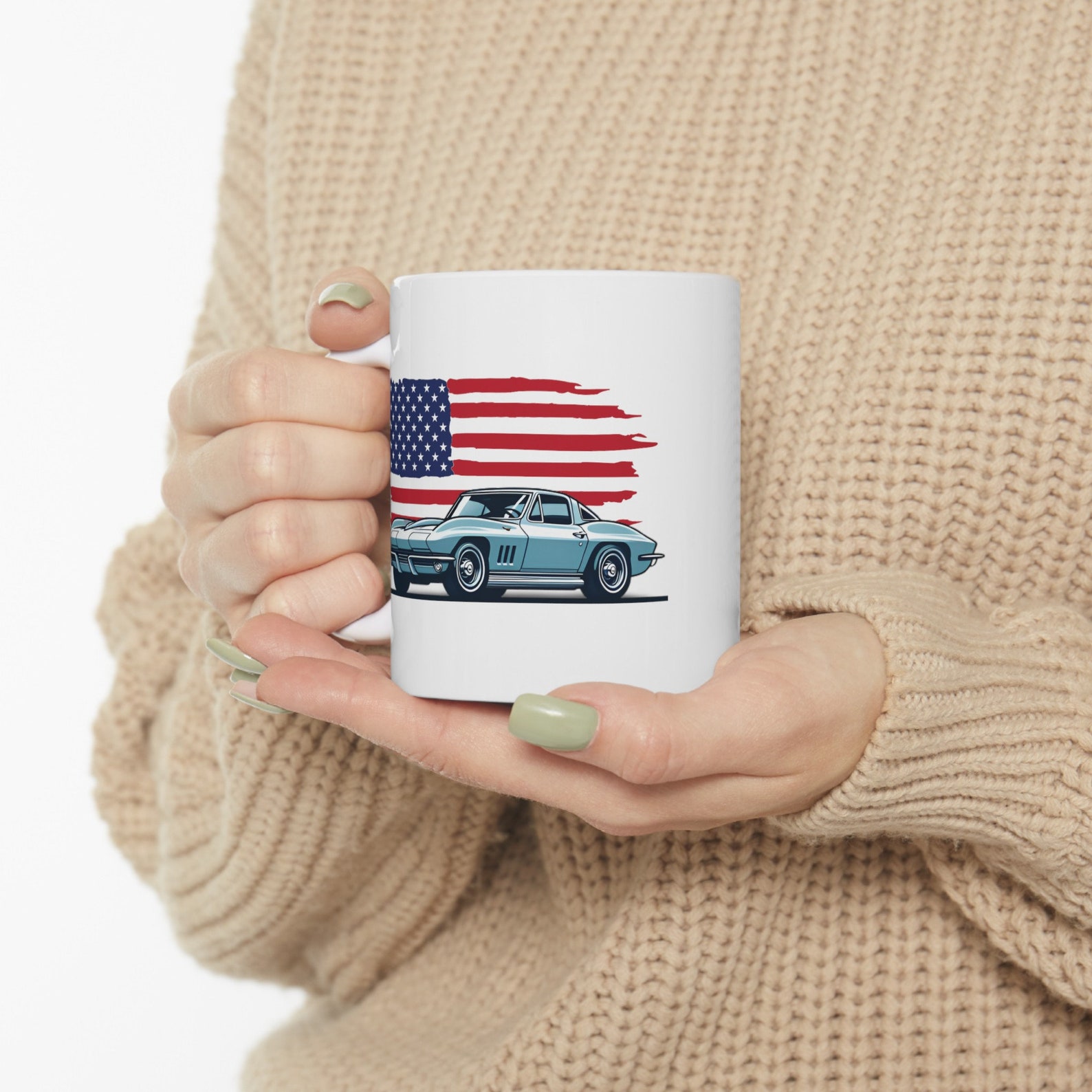 Blue 1966 Corvette Stingray Mug American Flag Classic Car Collector ...