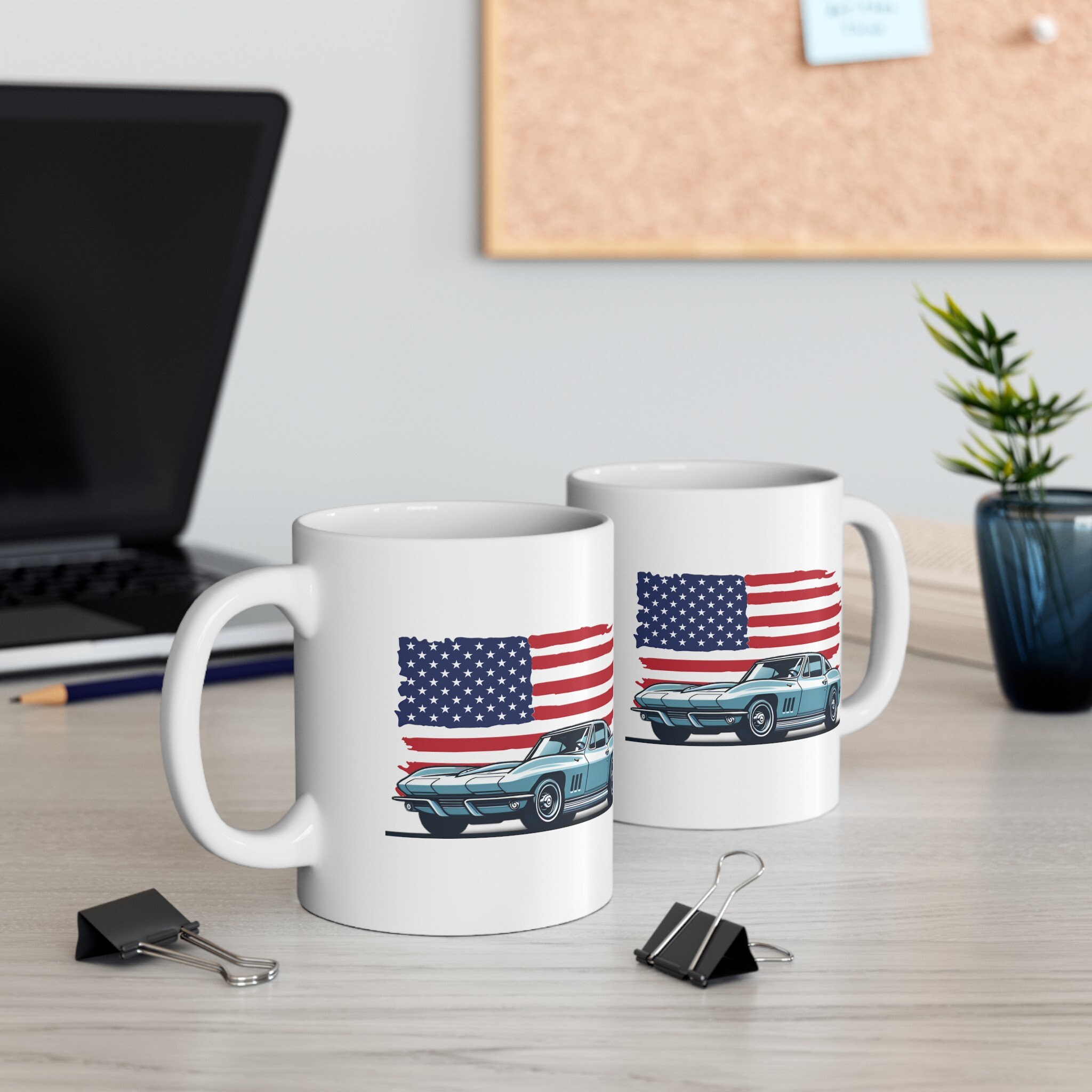 Blue 1966 Corvette Stingray Mug American Flag Classic Car Collector ...