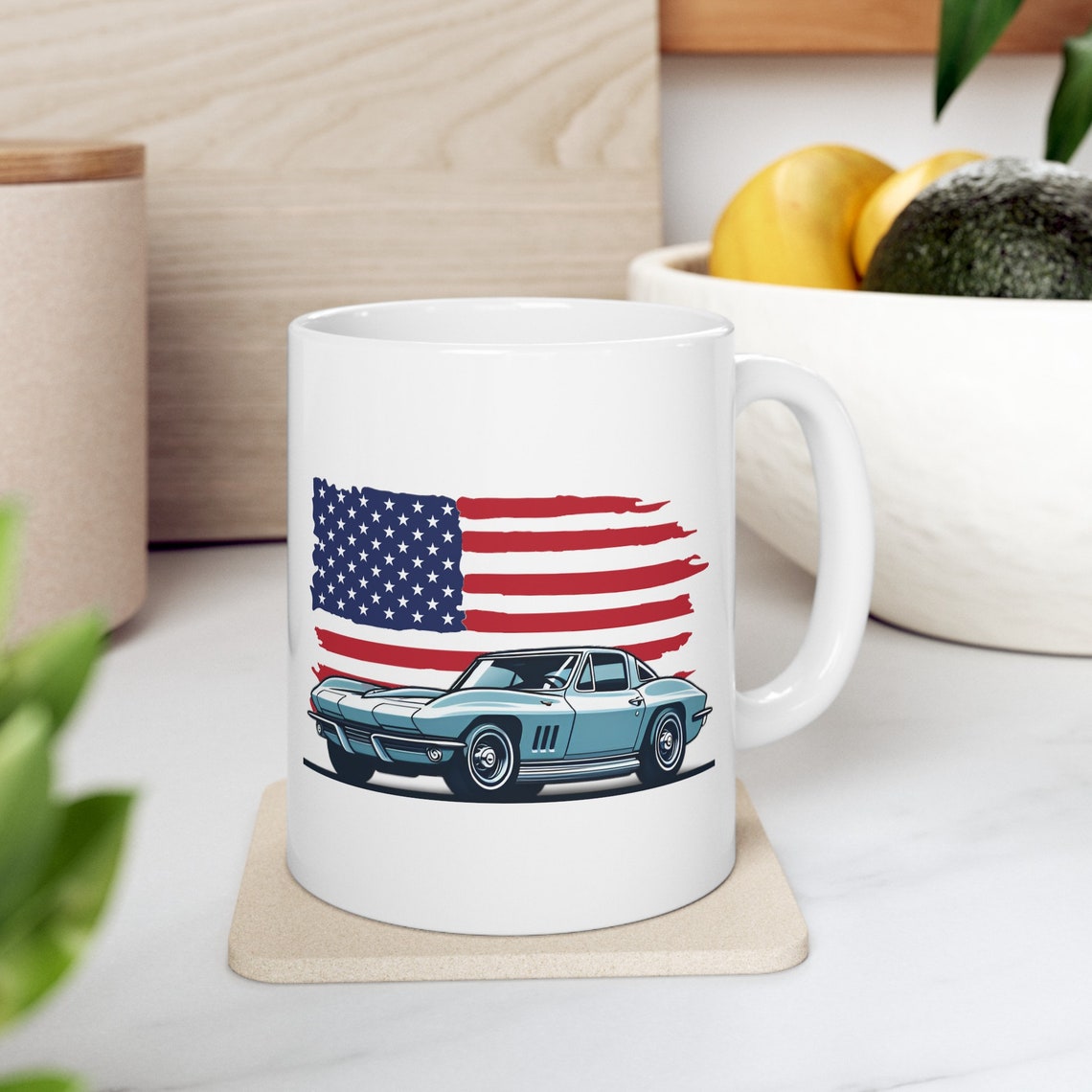 Blue 1966 Corvette Stingray Mug American Flag Classic Car Collector ...