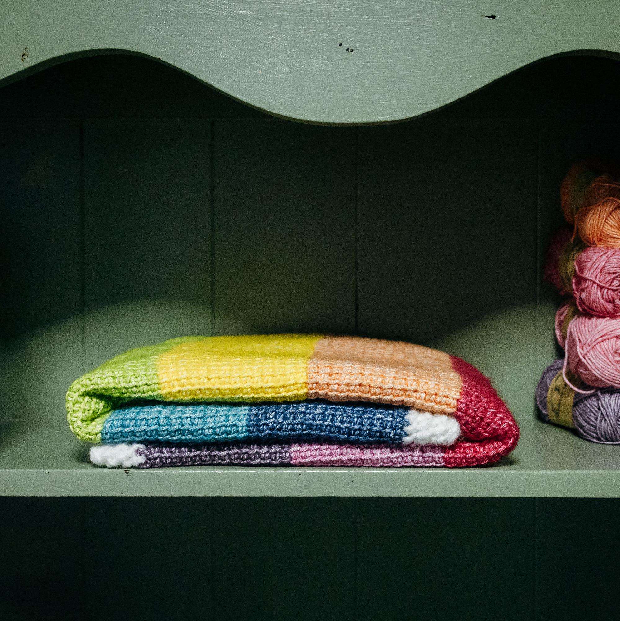 Handmade Tunisian Crochet Baby Blanket, Rainbow Stripes, Cotton - Etsy