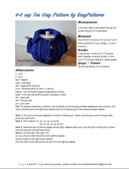 Aran Sweater Tea Cosy Knitting Pattern Teapot Warmer Gift for Mom ...