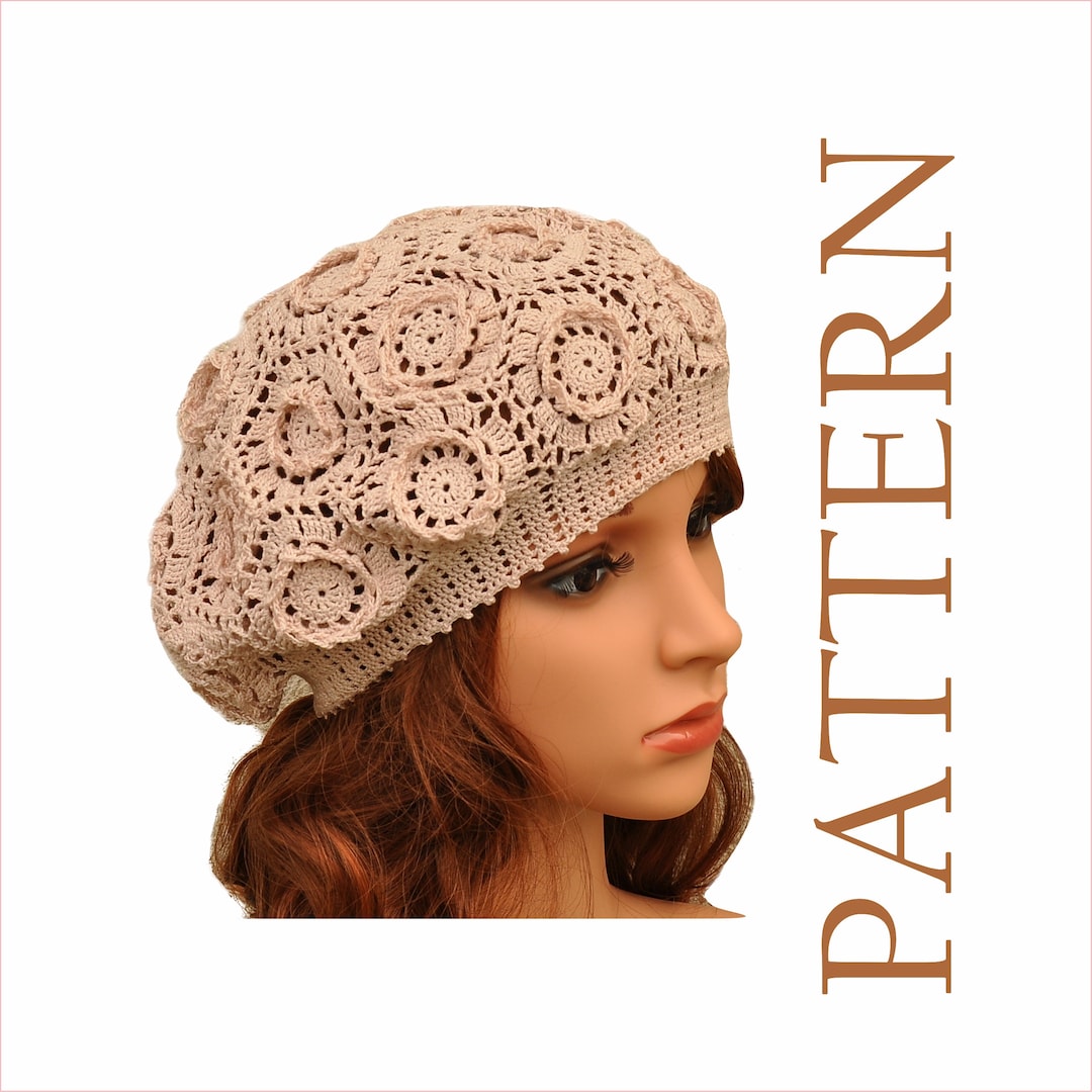 Crochet Hat Pattern Summer Slouchy Open Weave Beret With Chains Pattern ...
