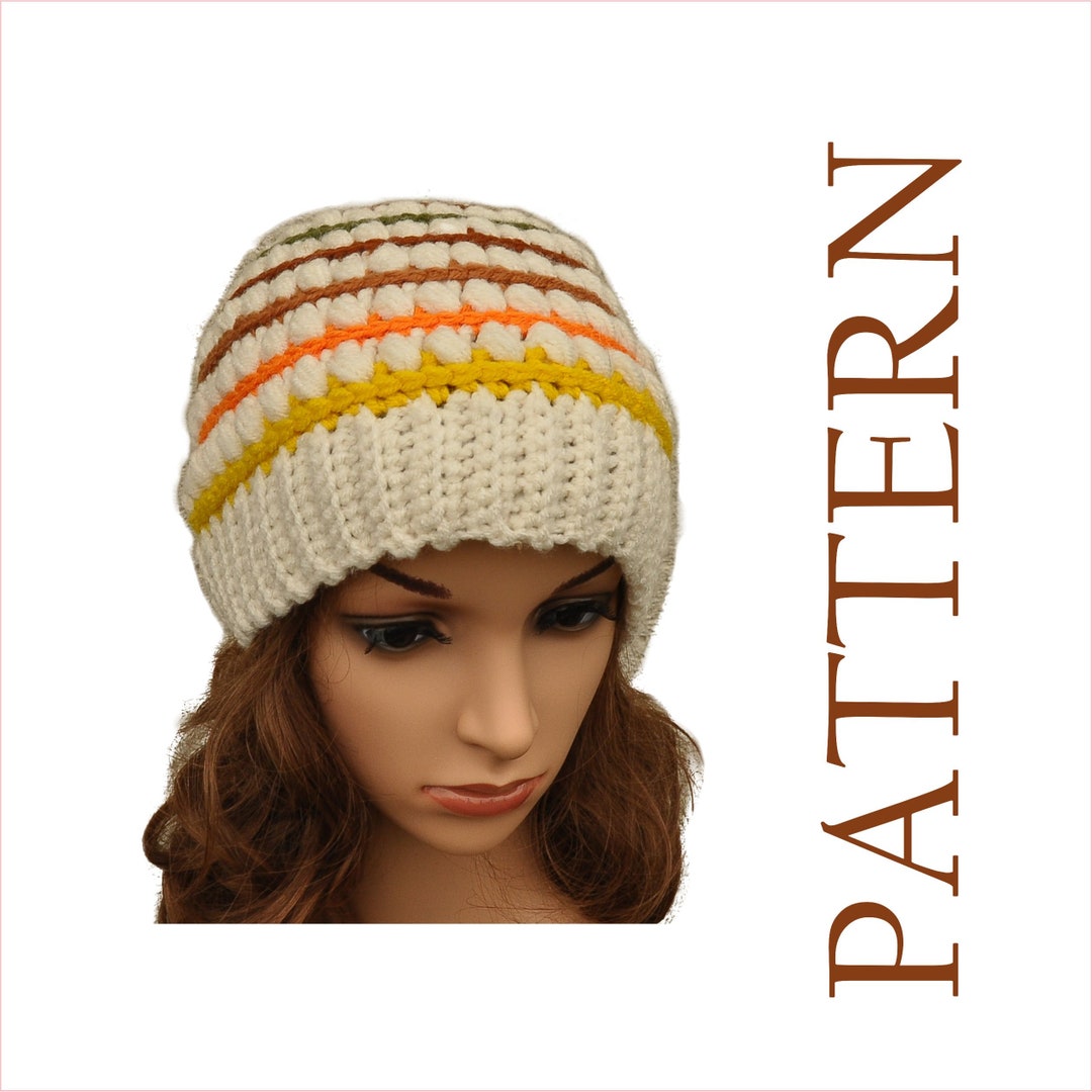 Crochet Chunky Hat Pattern Easy Crochet Striped Hat Pattern - Etsy