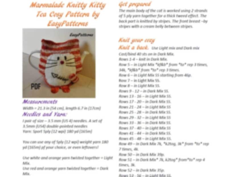 Marmalade Fat Cat Tea Cosy Pattern Cat Mom Cat Lover Gift Teapot Warmer ...