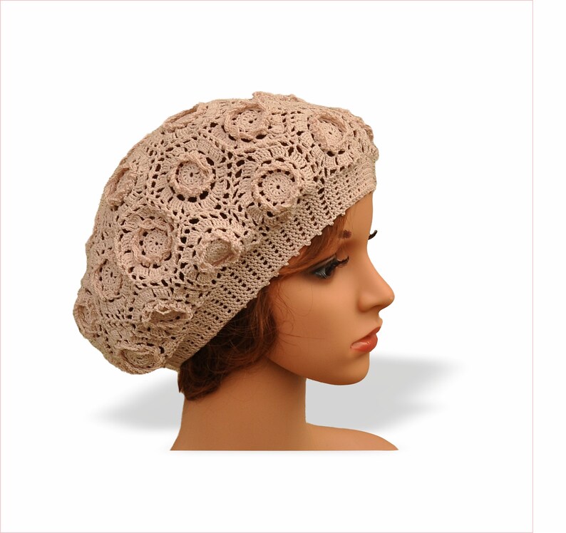 Crochet Hat Pattern Summer Slouchy Open Weave Beret With Chains Pattern ...